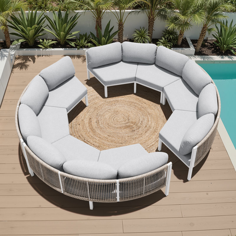 Latitude Run® 8-Seat Patio Aluminum Half-Moon Sofa Set, Curved Sectional Set | Wayfair